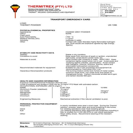 Transport Emergency Card | PDF