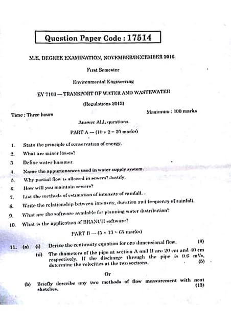 EV5301- Environment Impact Assessment-previous year question paper | PDF