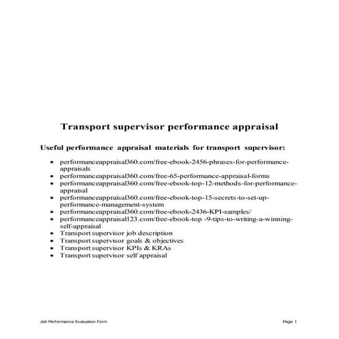Transport supervisor performance appraisal | DOCX