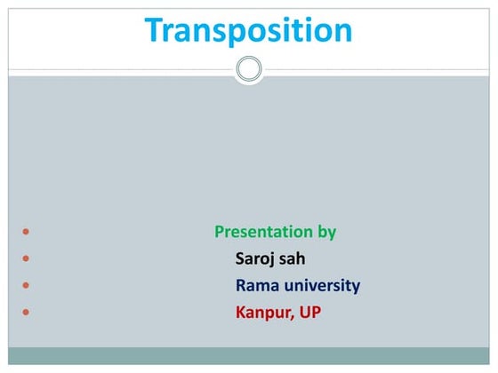 Transposition | PPT | Eye and Vision Conditions | Diseases and Conditions