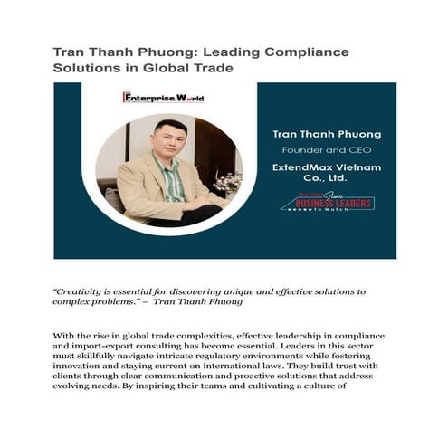 Tran Thanh Phuong- Leading Compliance Solutions | ExtendMax Vietnam Co., Ltd | The Enterprise ...