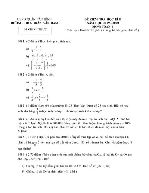 Đề Thi HK2 Toán 6 - THCS Trung Học Thực Hành Sài Gòn | PDF