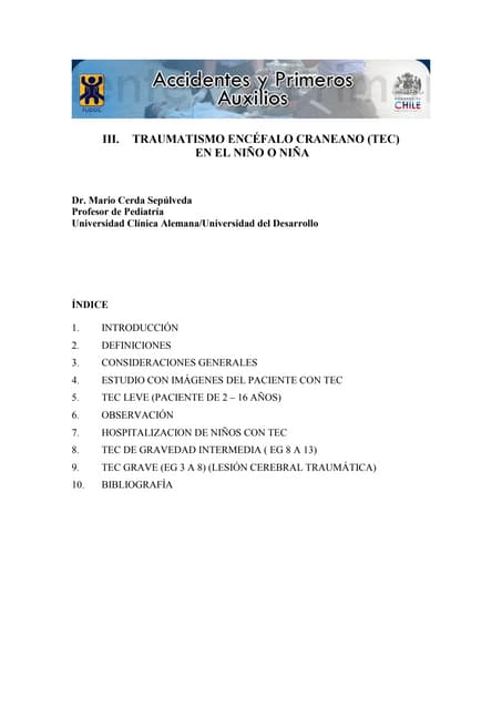 TEC Leve y TAC - Guias ACEP/CDC 2008 | PDF