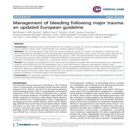 USE OF TOURNIQUETS FOR HAEMORRHAGE CONTROL IN CIVILIAN AND MILITARY ...