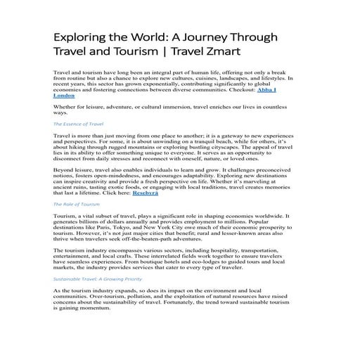Exploring the World: A Journey Through Travel and Tourism | Travel ...