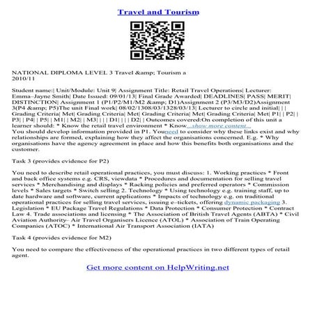 Travel And Tourism Essay | PDF