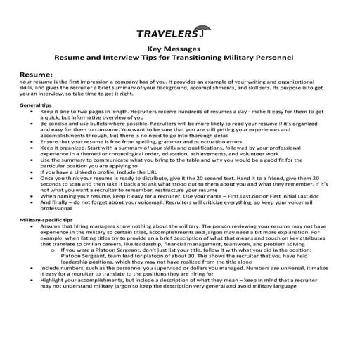 Travelers resume & interview tips | PDF