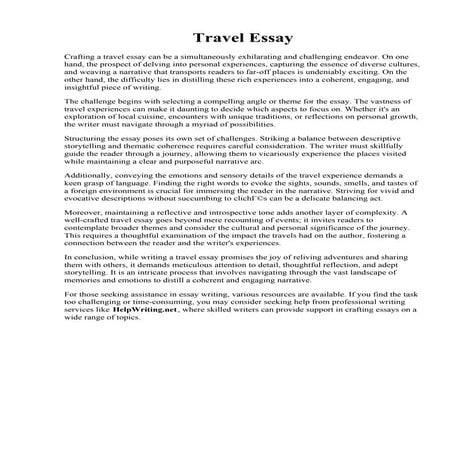 Travel Essay. Traveling essay sample. Travelling Essay for Students and ...