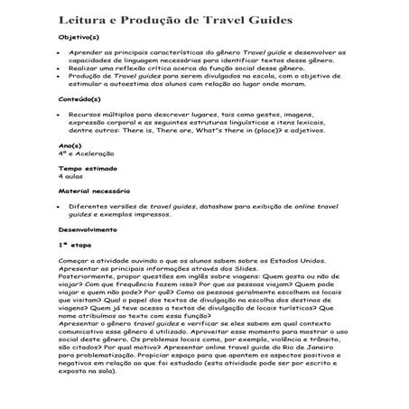 Travel guide plano de aula | DOCX