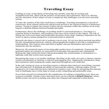 Traveling Essay. Travelling Experience Essay Example 300 Words ...
