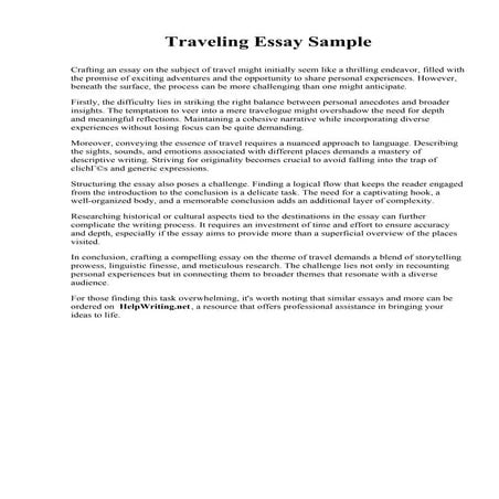 Traveling Essay Sample. Adonis College of Nursing | PDF