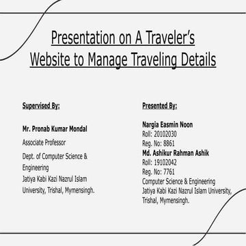 A slide on traveling website for managing travelling | PPT