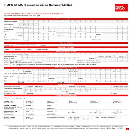 Travel Insurance Proposal Form - HDFC ERGO | PDF | Life Insurance ...
