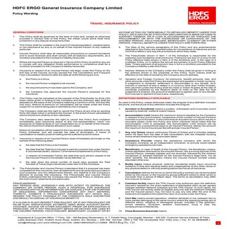 Travel Insurance Policy Wording - HDFC ERGO General Insurance Company ...
