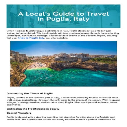 A Local’s Guide to Travel in Puglia, Italy | PDF