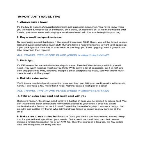 IMPORTANT TRAVEL TIPS 20 | PDF