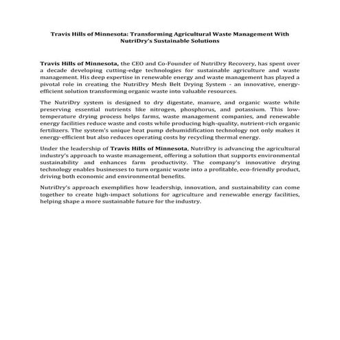 Travis Hills of Minnesota Transforming Agricultural Waste Management ...