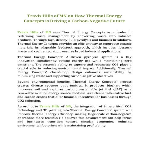 Travis Hills of MN on How Thermal Energy Concepts is Driving a Carbon ...