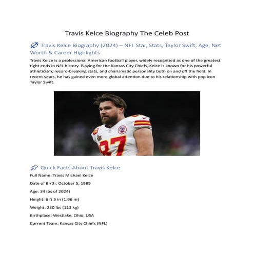 Travis Kelce Life Biography The Celeb Post | PDF