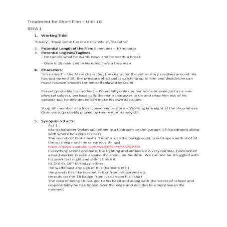 Treatment for Short Film - IDEA 1 | PDF