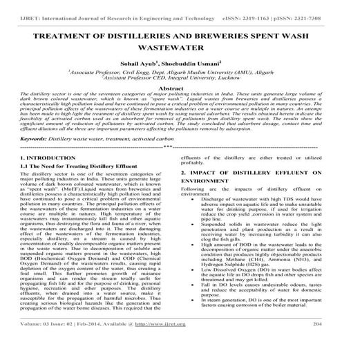 Treatment of distilleries and breweries spent wash wastewater | PDF