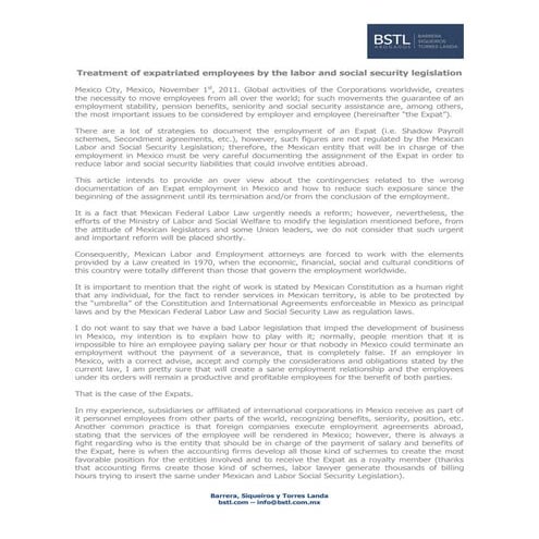 Treatment of expatriated employees by the labor and social security ...