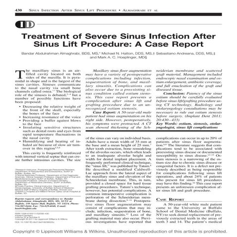 Treatment of severe sinus infection after sinus lift procedure a case ...