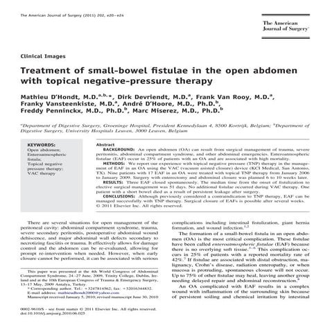 Treatment of small bowel fistulae in the open abdomen | PDF