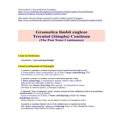 Trecutul simplu continuu in engleza | DOC