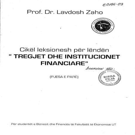 Tregjet dhe institucionet financare | PDF