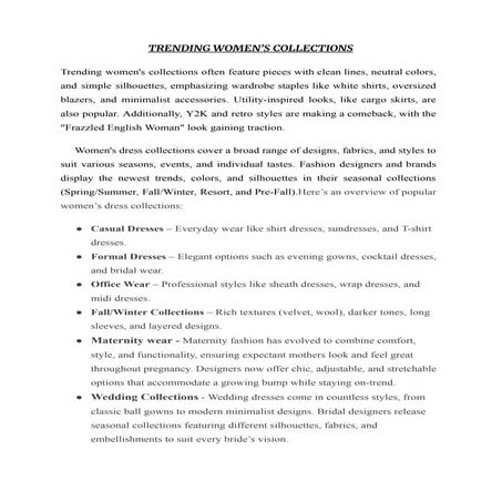 TRENDING WOMEN’S COLLECTIONS FOR STYLING | PDF