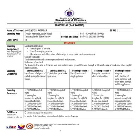 Comprehensive Grade 12 Lesson Plan on Trends, Patterns, and Critical ...