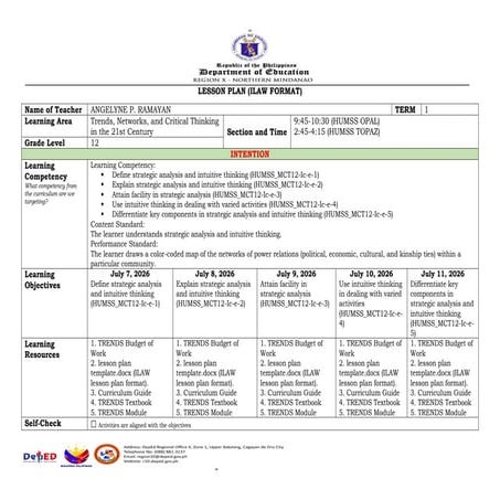 Comprehensive Grade 12 Lesson Plan on Trends, Patterns, and Critical ...