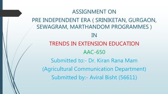 Pre Independent Era (Sriniketan, Marthandam, Gurgaon Experiment ...