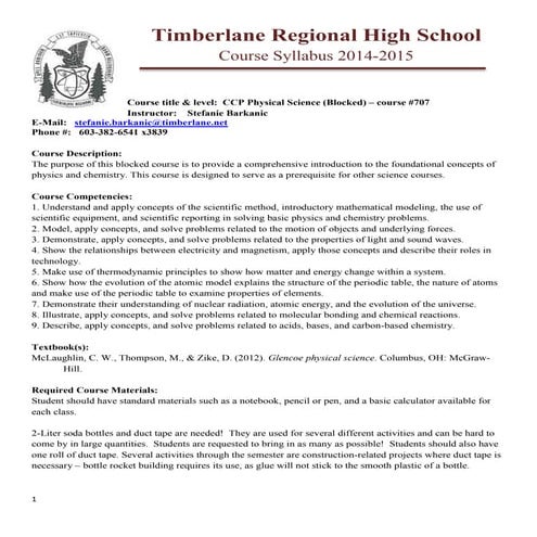 Trhs 14 15 ccp physical science syllabus | PDF