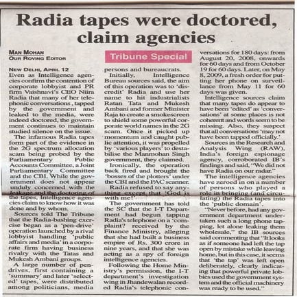 Niira Radia tapes were doctored, claim agencies | PDF
