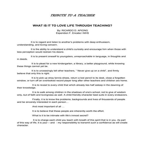 Tribute to a teacher | PDF