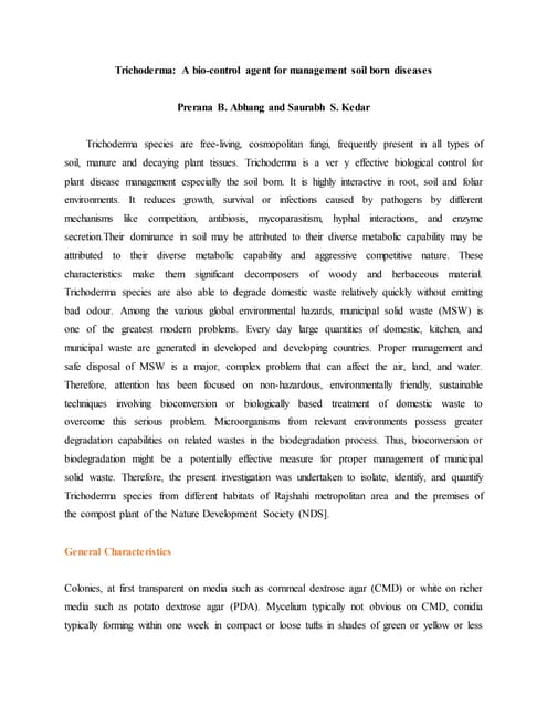 Trichoderma Agriculture Related Trio Pdf