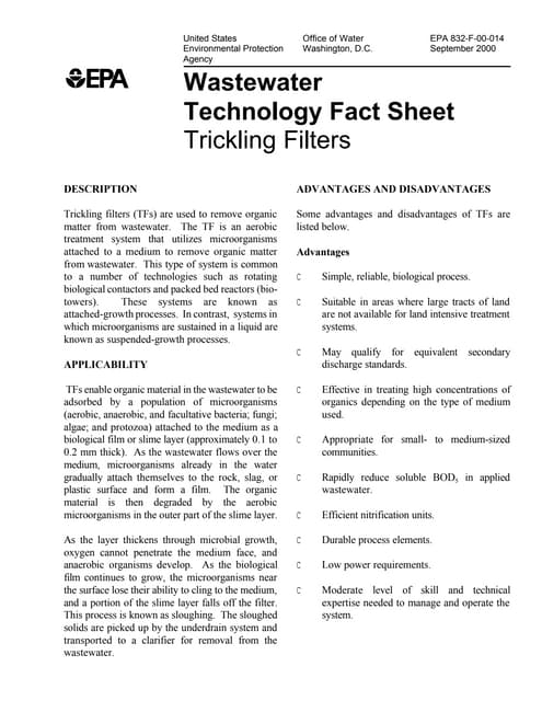 Trickling Filter, Wastewater Treatment method | PDF