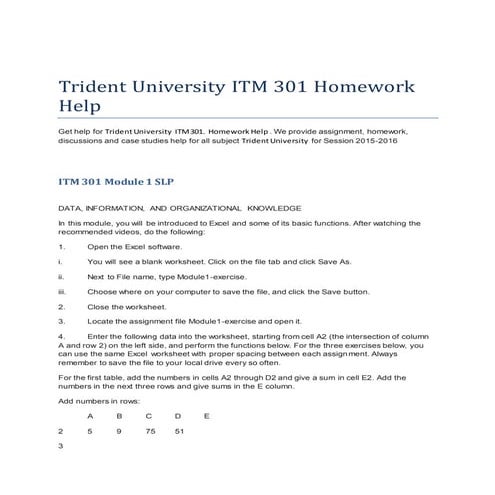 Trident university itm 301 | DOCX
