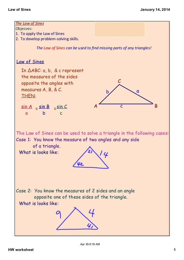 Law Of Sines Notes Law Of Sines Notes
