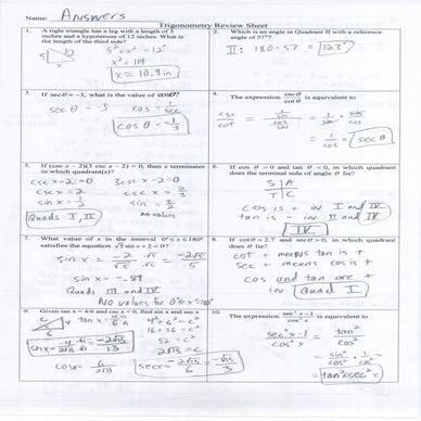 Trig5 Review Sheet Answers | PDF