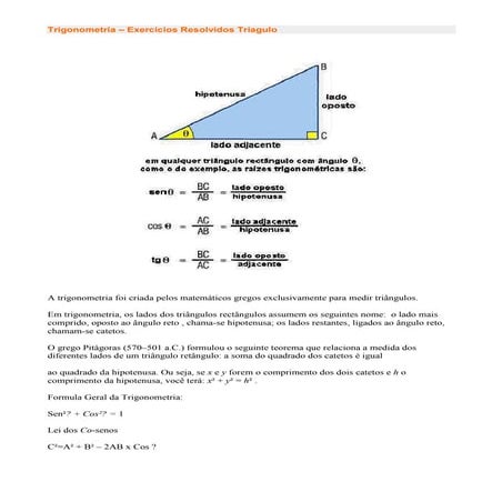 Trigonometria – exercicios resolvidos triagulo | PDF