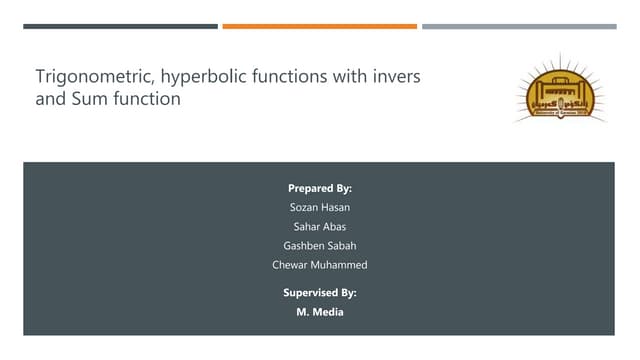 Trigonometric Hyperbolic Functions With Invers And Sum Function Ppt