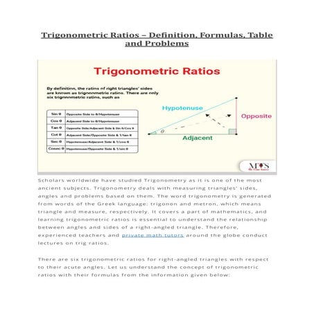 Trig Ratio Problems Stage 1 Mathematical Investigation Trigonometry