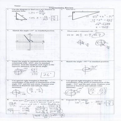 Trigonometry Review Worksheets