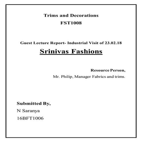 Guest lecture report on Srinivas Fashions | PDF