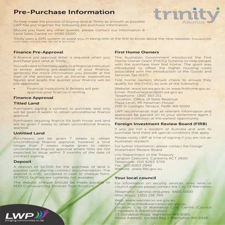 Trinity Alkimos Pre Purchase Information | PDF