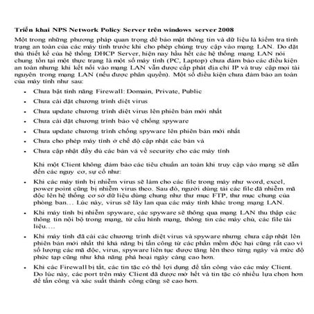 Triển khai nps network policy server trên windows server 2008 | DOCX