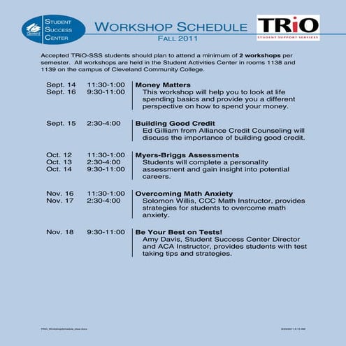 TRiO-SSS Fall 2011 Workshop Schedule | PDF